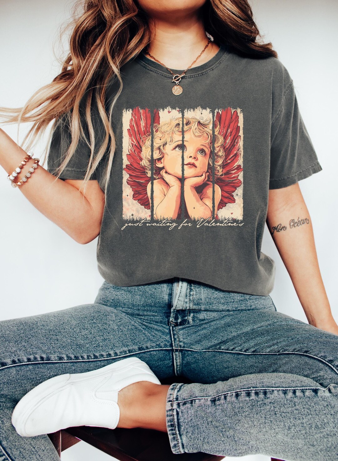 Just Waiting for Valentine's, Vintage Angel Valentine's Day T-shirt ...
