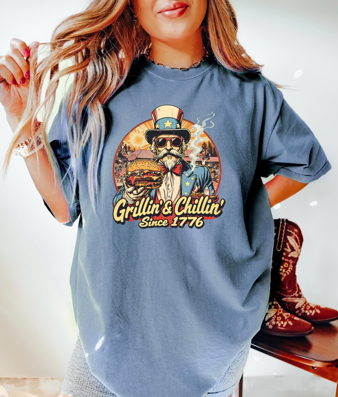 Unisex Grillin and Chillin T-shirt, 4th of July Shirt, Patriotic Funny ...