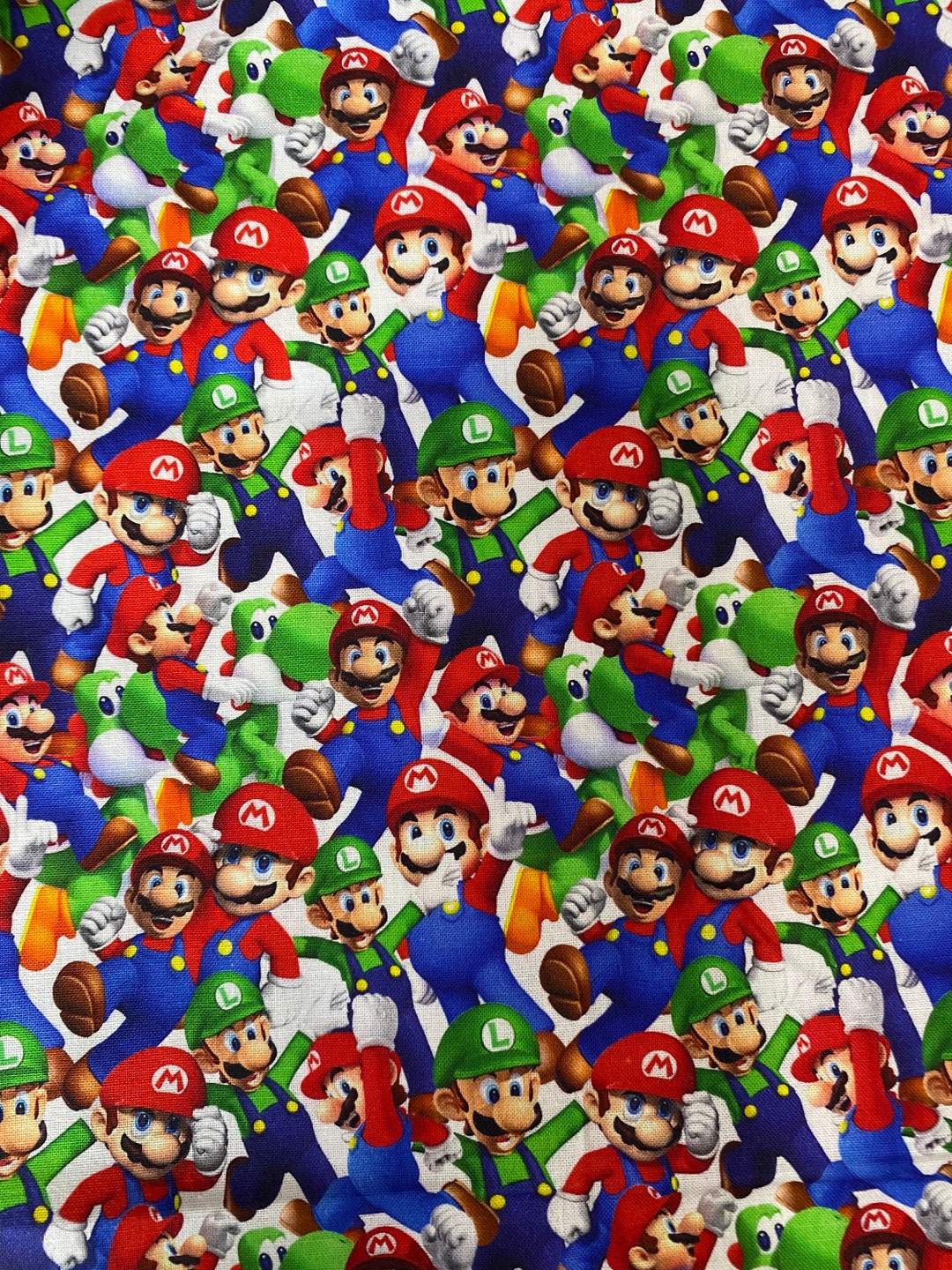 Mario Collage Fabric 100% Cotton Fabric Fat Quarters Tumbler Cuts Mario ...