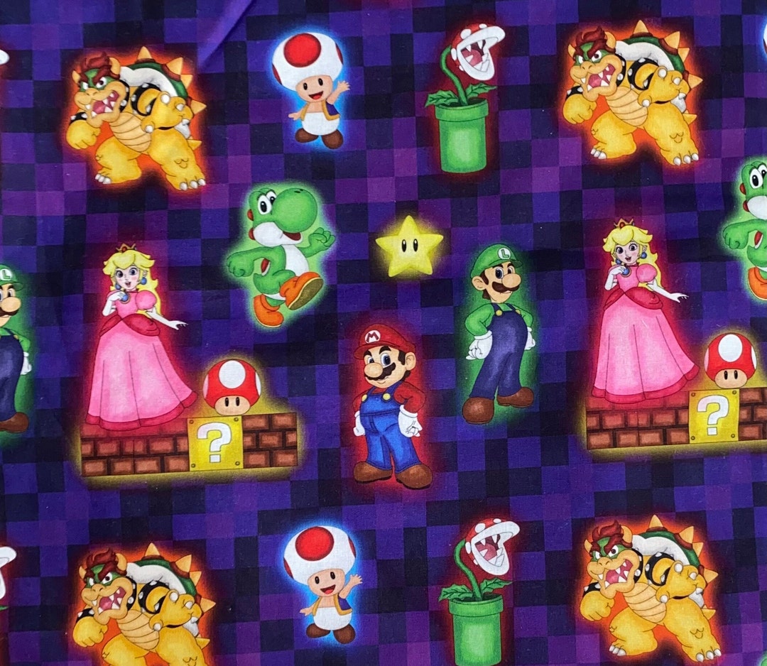 18 X 10 Remnant Super Mario Fabric 100% Cotton Fabric Mario Luigi Yoshi ...