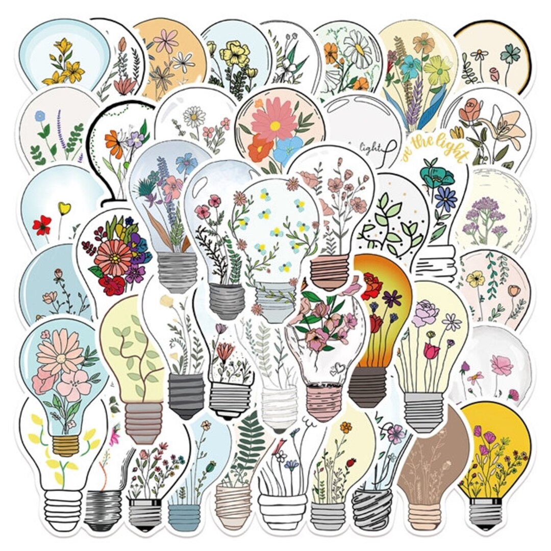 Floral Light Bulbs Sticker Packs Water Resistant Laptop Sticker Water ...