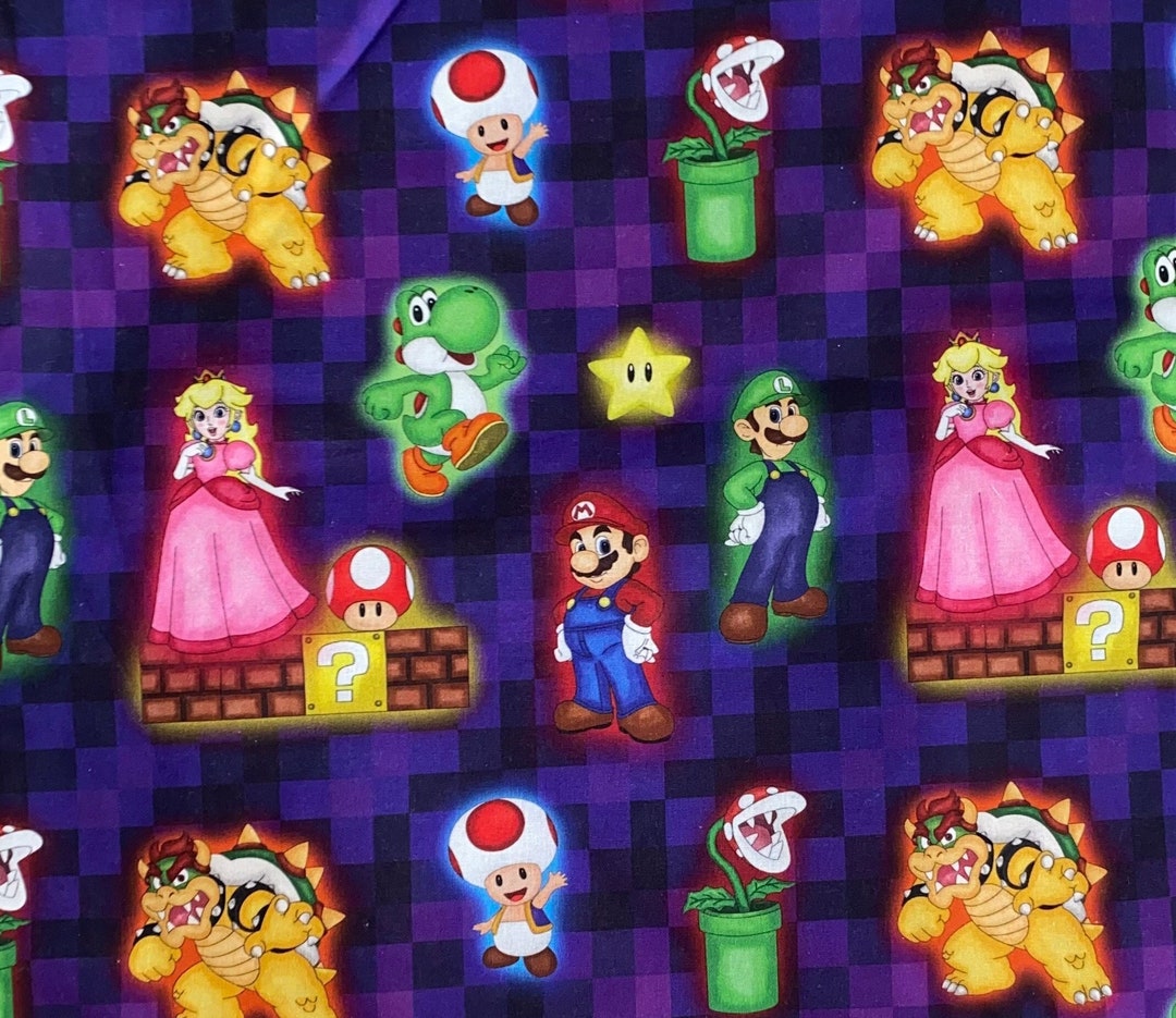 Mario Collage Fabric 100% Cotton Fabric Fabric by the Yard Luigi Yoshi ...