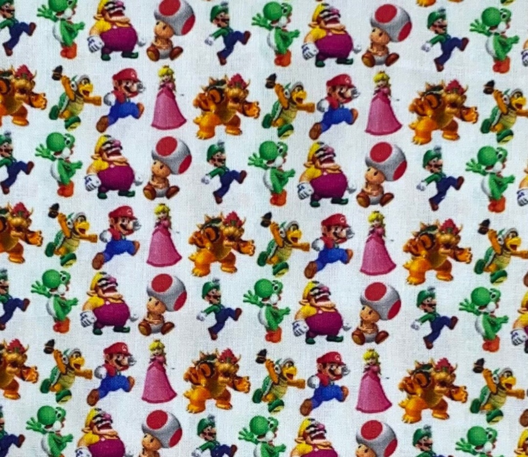 Super Mario Fabric 100% Cotton Fabric Fat Quarters Tumbler Cuts Mario ...