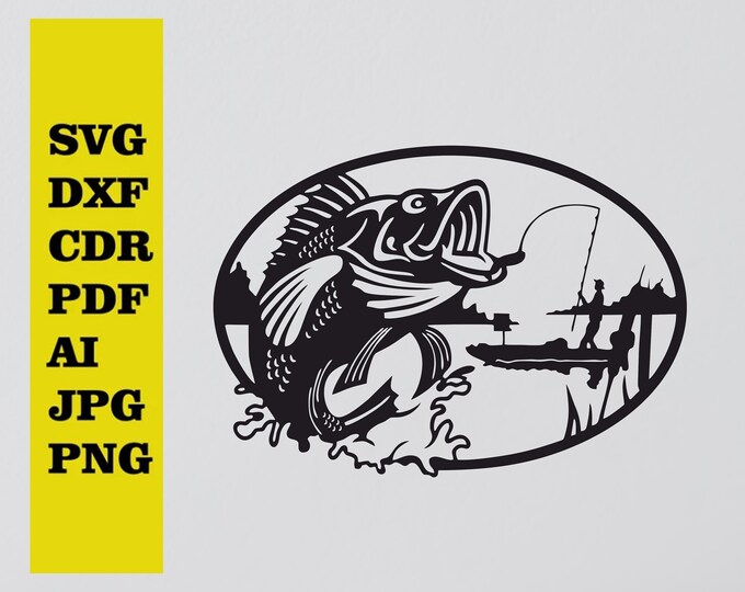Fishing Couple Cut Svg Dxf File Wall Sticker Pdf Silhouette Template ...
