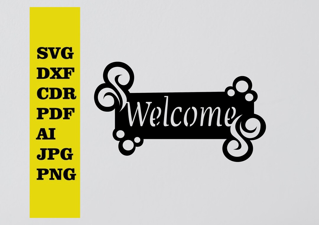 Welcome Cut Svg Dxf File Wall Sticker Pdf Silhouette Template Cnc ...