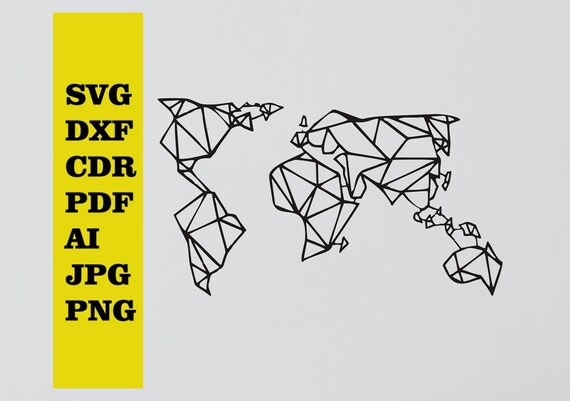 World Map Cut Svg Dxf File Wall Sticker Pdf Silhouette - Etsy