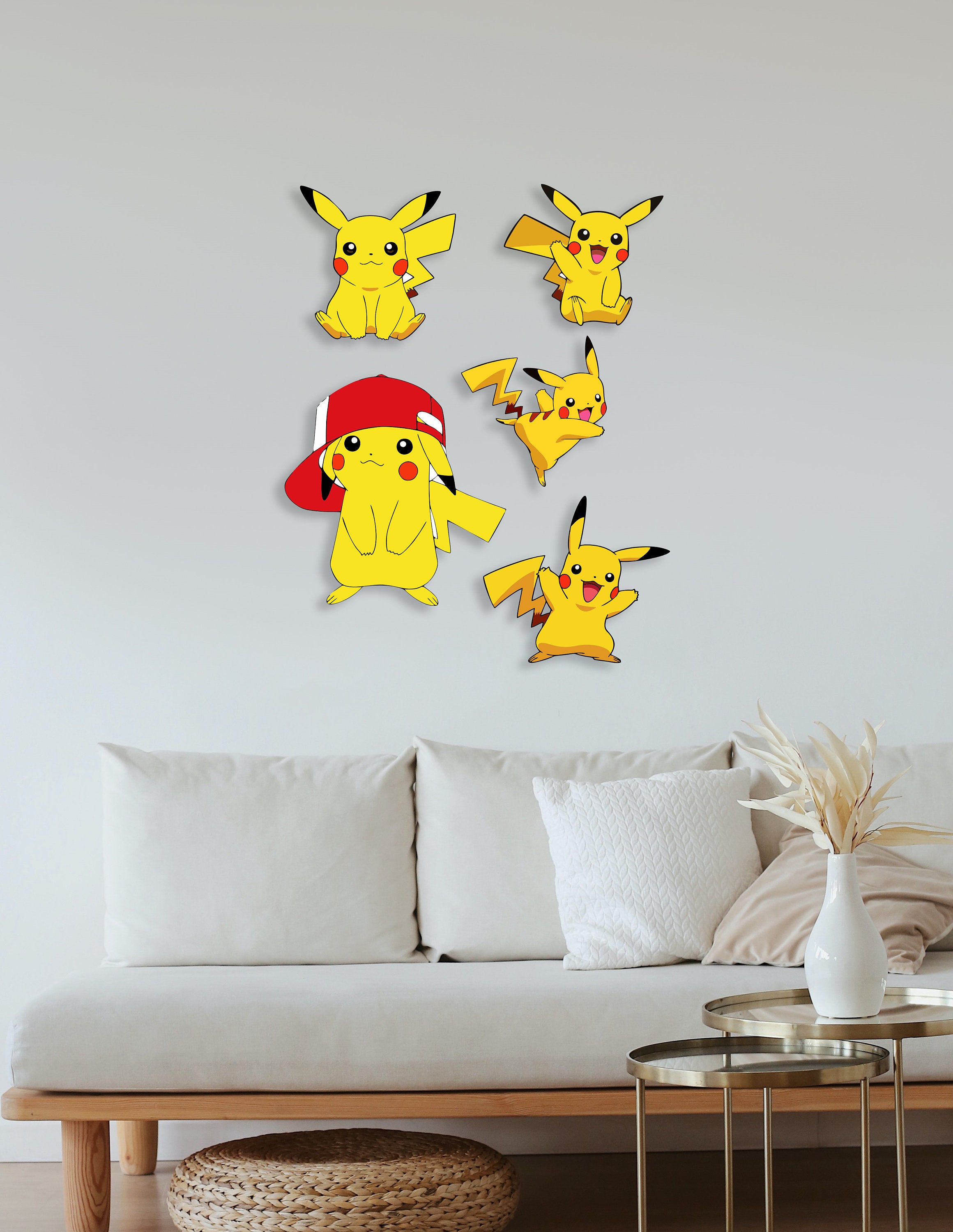 Pikachu 4 Pieces Cut Svg Dxf File Wall Sticker Pdf Silhouette Template ...