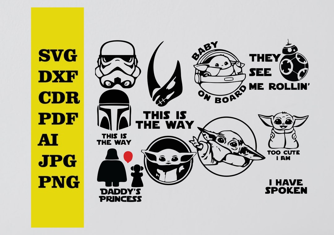 Star Wars 10 Pieces Cut Svg Dxf File Wall Sticker Pdf Silhouette ...