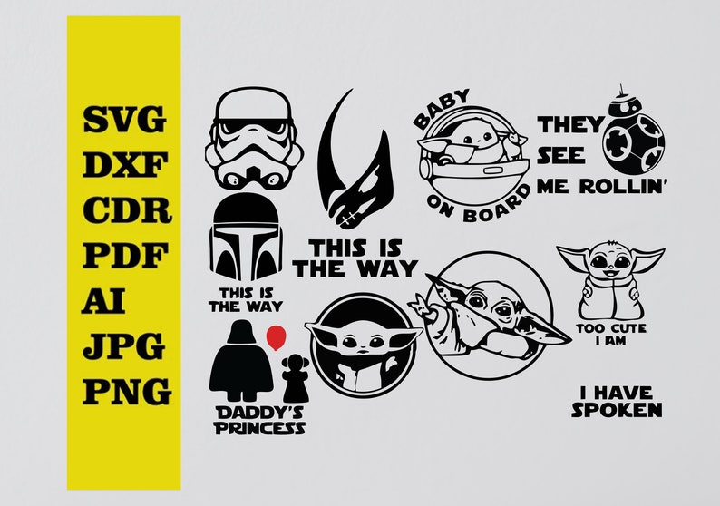 Star Wars 10 Pieces Cut Svg Dxf File Wall Sticker Pdf Silhouette ...