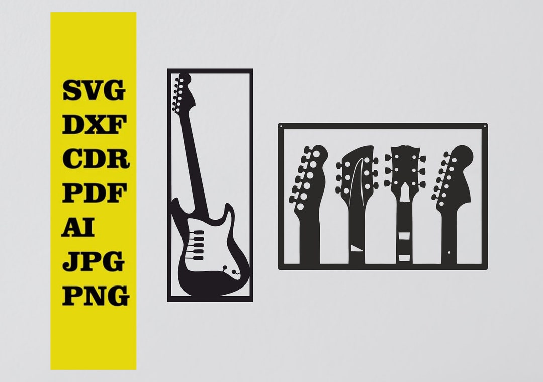 Guitar Cut Svg Dxf File Wall Sticker Pdf Silhouette Template Cnc ...