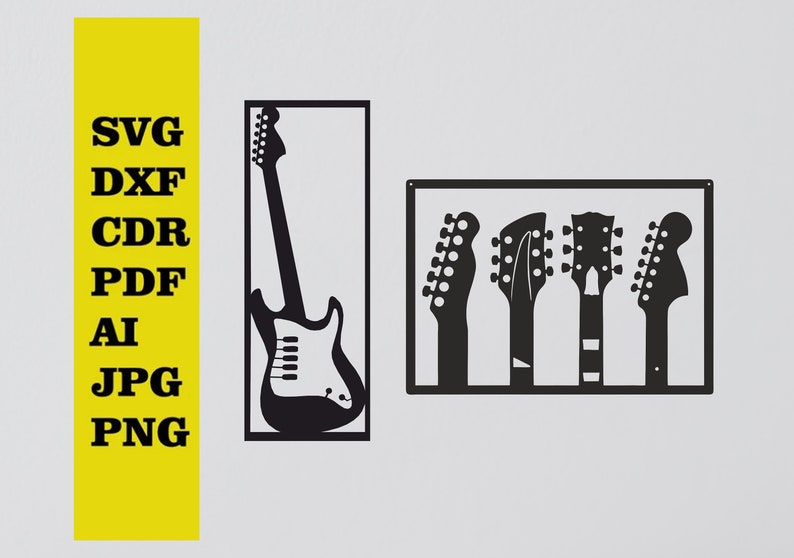 Guitar Cut Svg Dxf File Wall Sticker Pdf Silhouette Template Cnc ...