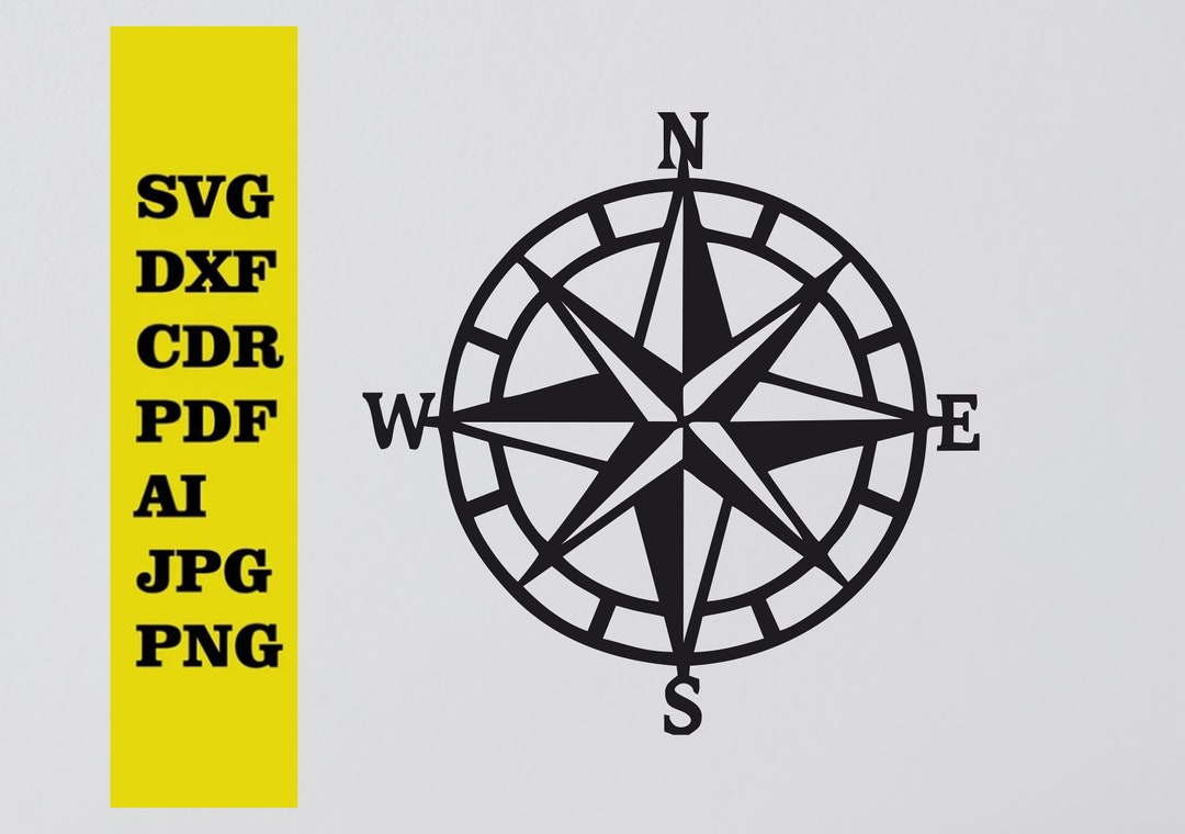 Compass Cut Svg Dxf File Wall Sticker Pdf Silhouette Template Cnc Cutting Router Digital Vector ...