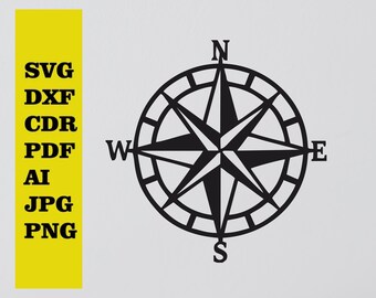 Compass Svg Dxf File Wall Sticker Pdf Silhouette Template Cnc Cutting ...