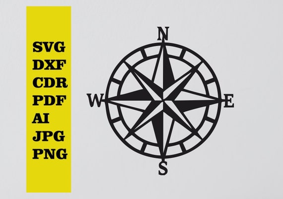 Compass Cut Svg Dxf File Wall Sticker Pdf Silhouette Template Etsy