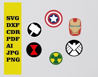 Marvel, Avengers Logo (6pcs) Cut Svg Dxf File Wall Sticker Pdf ...