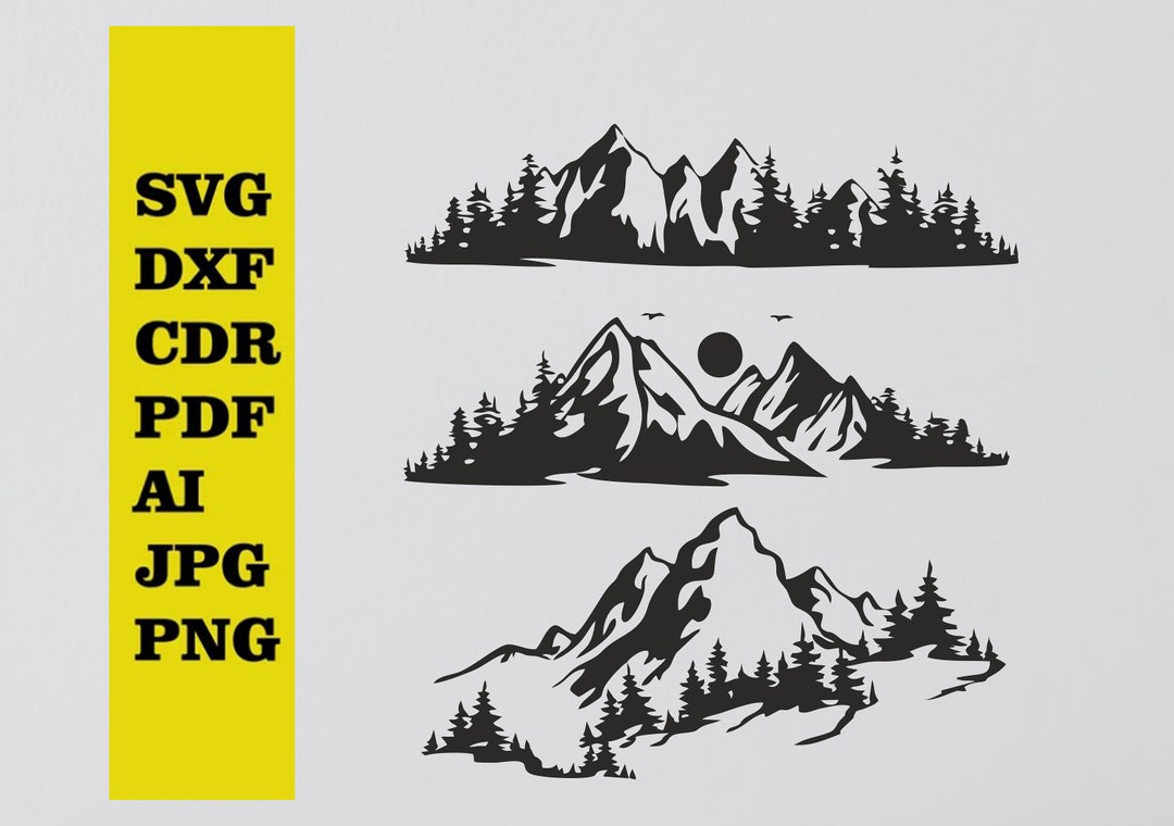 Mountain Cut Svg Dxf File Wall Sticker Pdf Silhouette Template Cnc ...