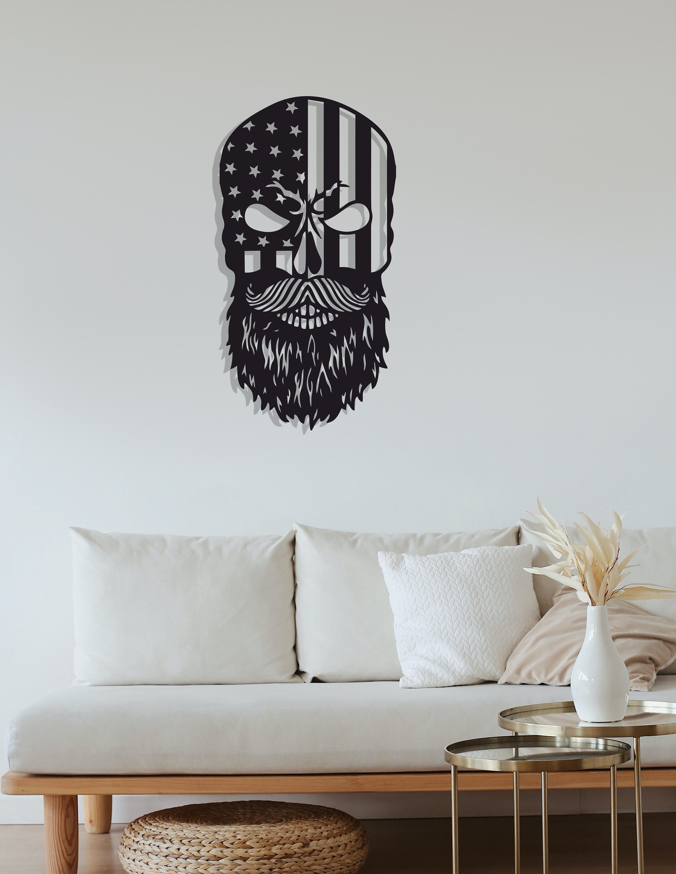 Bearded Skull Cut Svg Dxf File Wall Sticker Pdf Silhouette Template Cnc ...