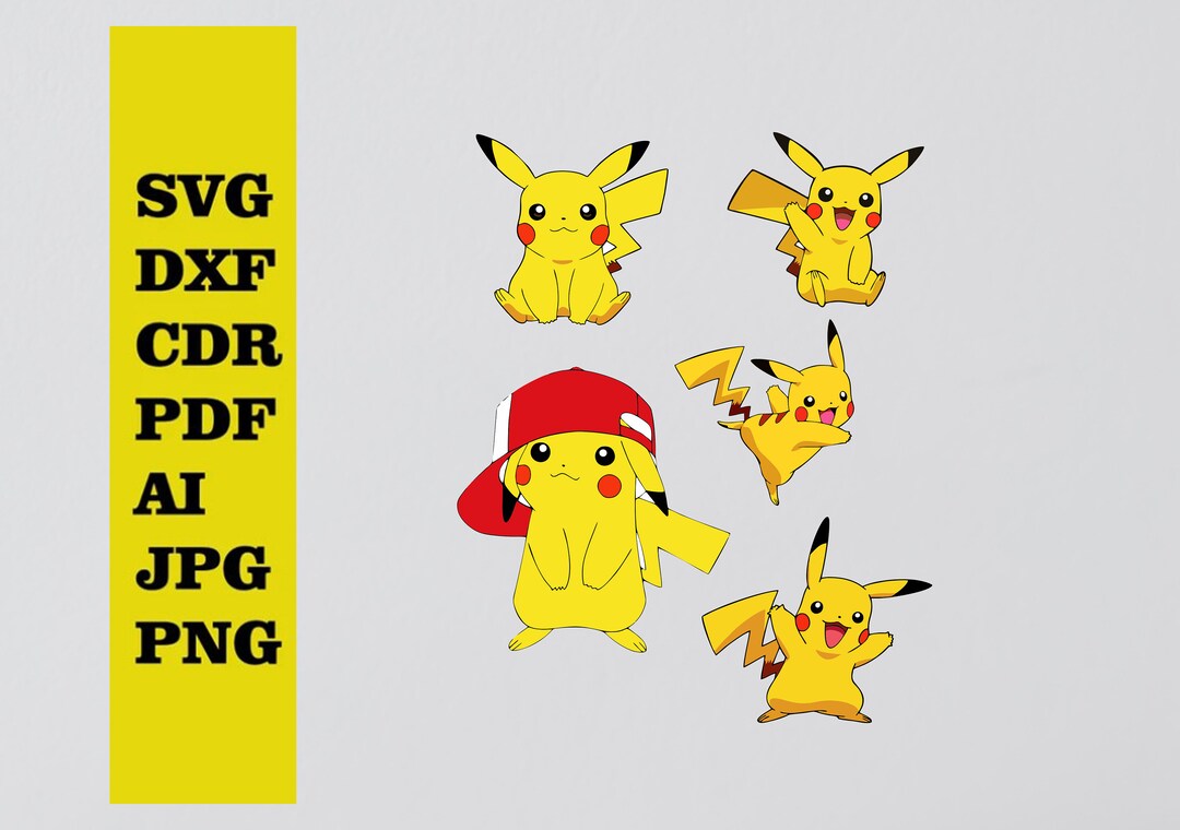 Pikachu 4 Pieces Cut Svg Dxf File Wall Sticker Pdf Silhouette Template ...