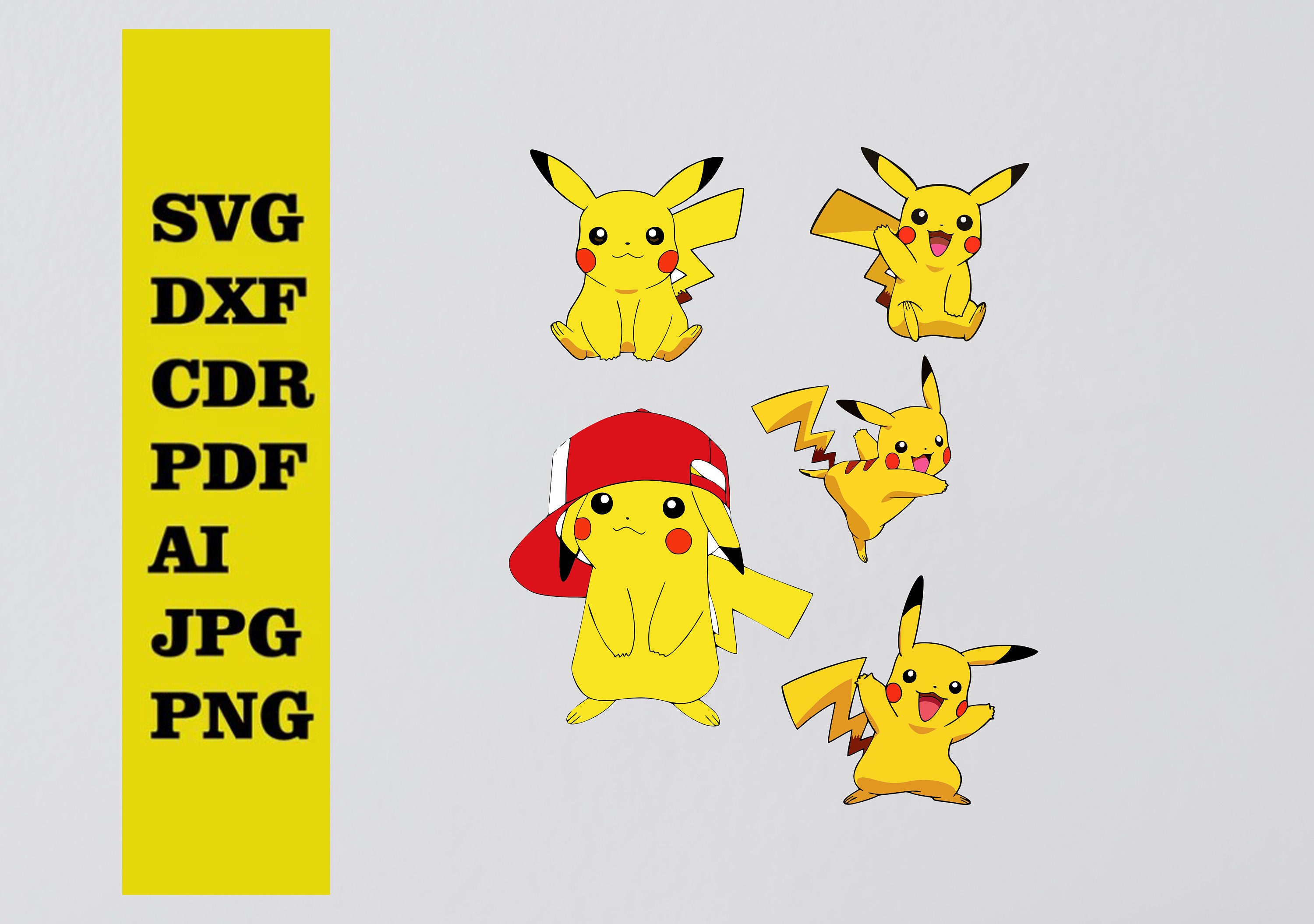 Pikachu 4 Pieces Cut Svg Dxf File Wall Sticker Pdf Silhouette Template ...