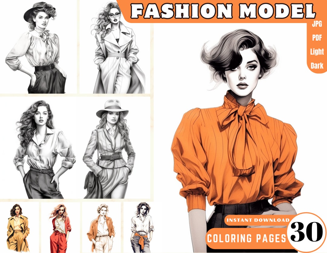 Fashion Model Grayscale Coloring Pages for Adults Dark and - Etsy