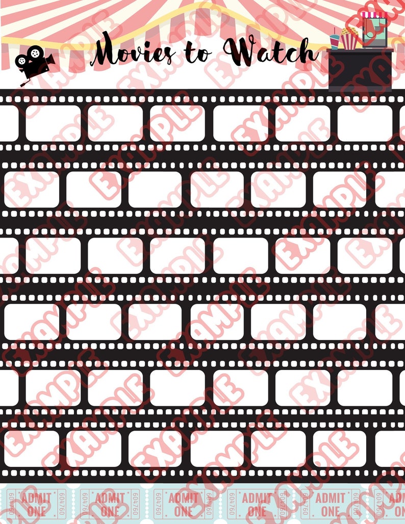 MOVIE TRACKER PRINTABLE or Download for Digital Bullet Journal - Etsy