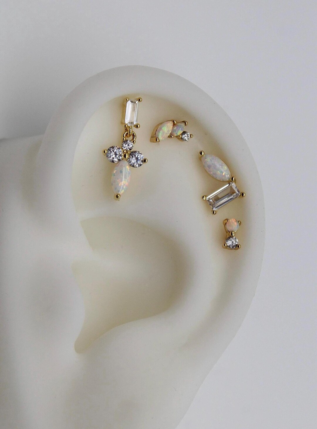 16G Helix Opal Piercing Gold Labret Conch Rook Pendant Bow Stud Earring ...