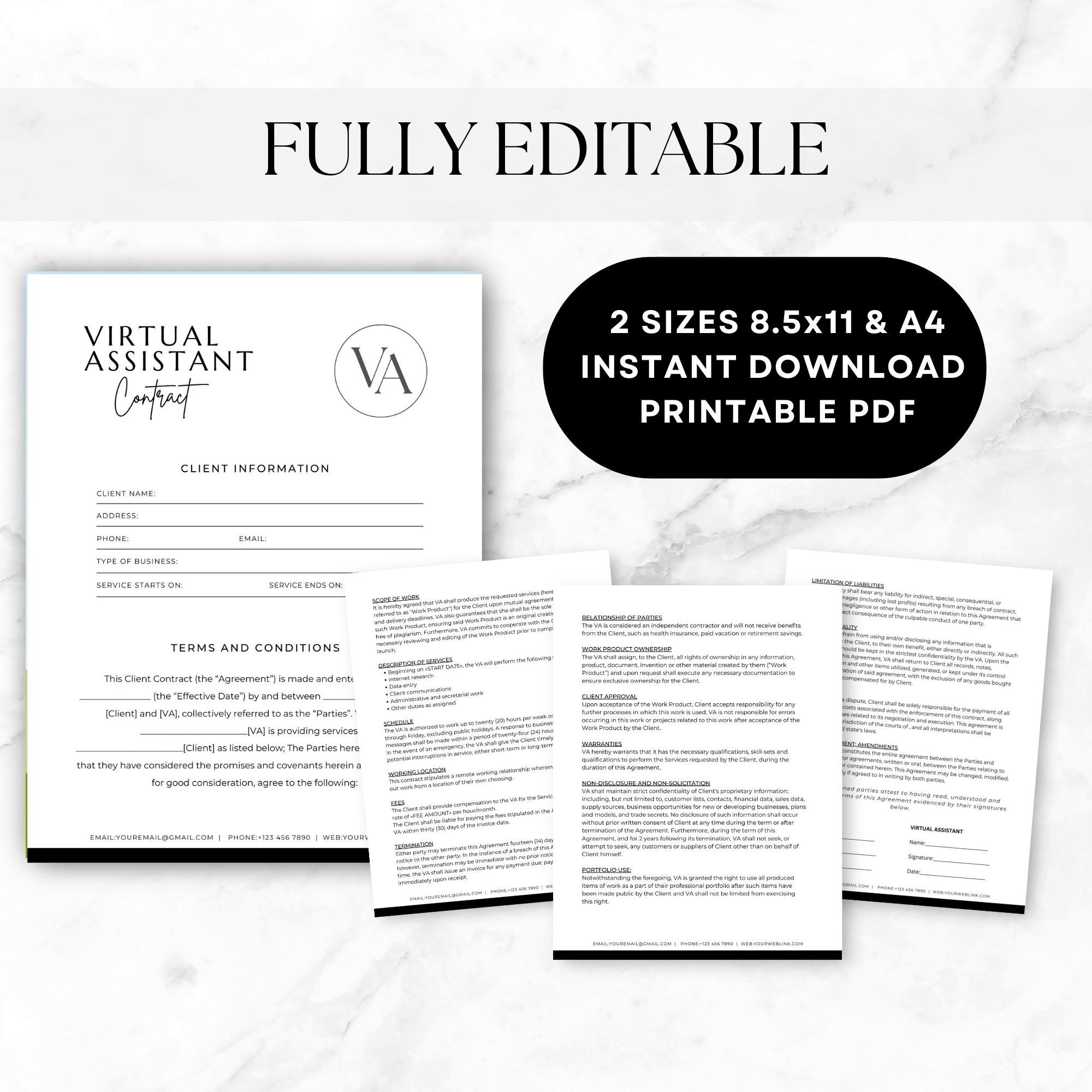 Virtual Assistant Contract Template Personal Assistant - Etsy