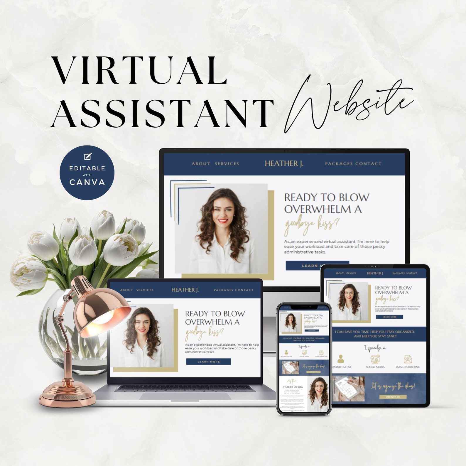 Virtual Assistant Website, Canva Template, VA Templates, Social Media ...