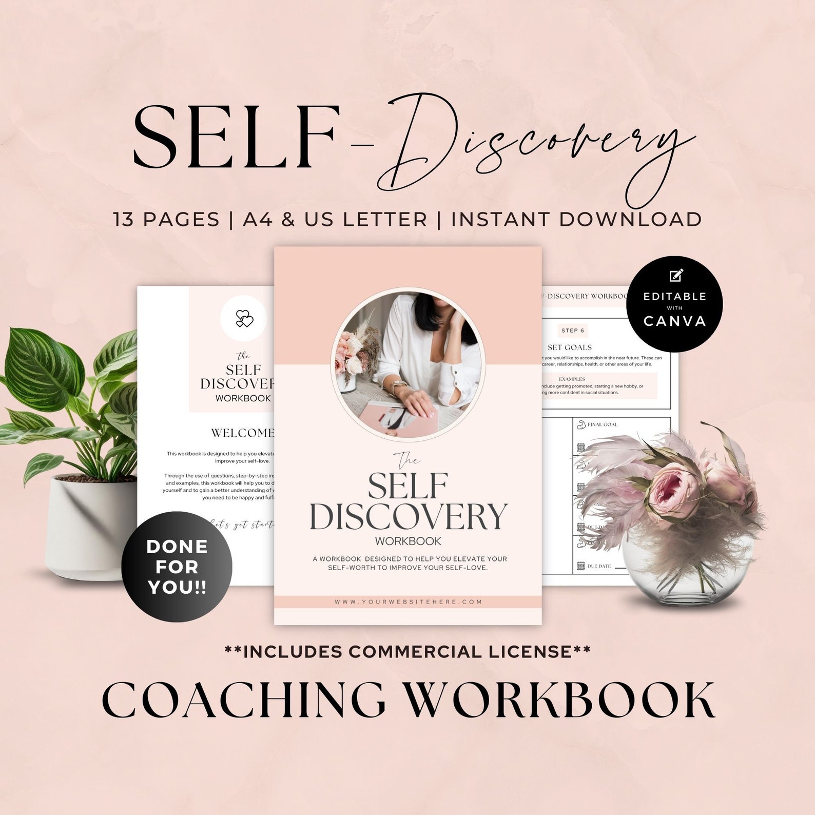 Self Discovery Workbook, Coaching Worksheet Template Canva, Done for ...