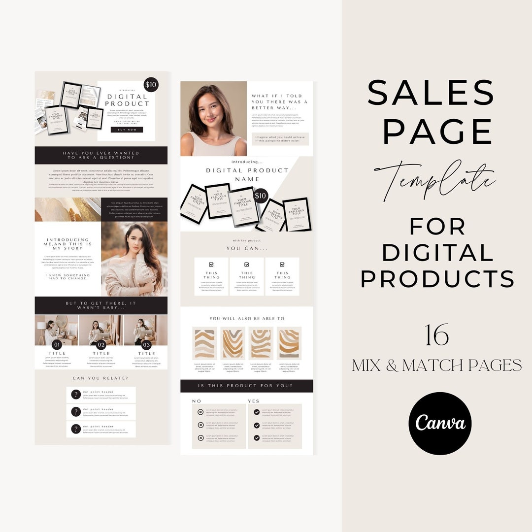 Sales Page Template Canva, Canva Digital Product Sales Page, Digital ...