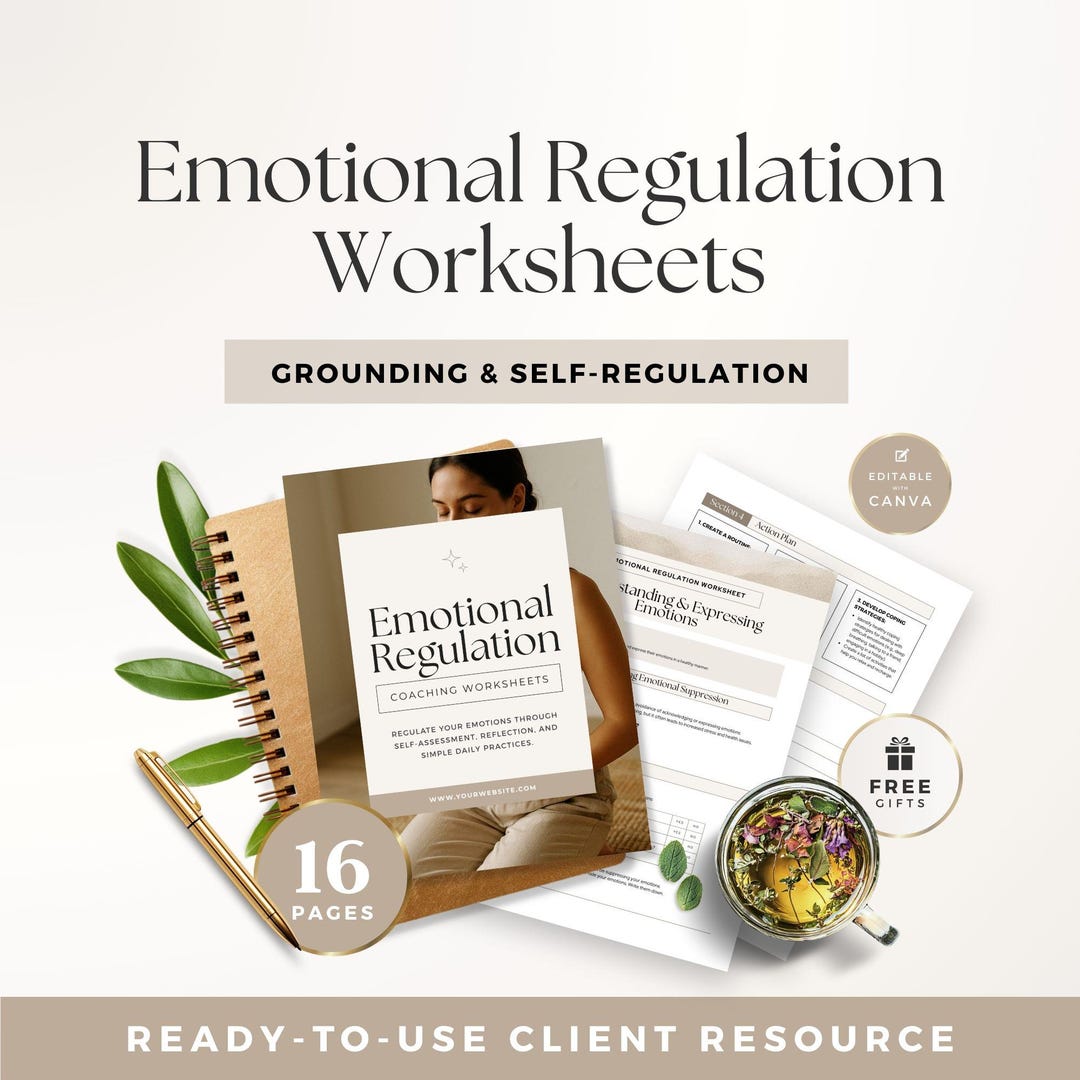Emotional Regulation Worksheets Canva Template | Grounding & Self ...