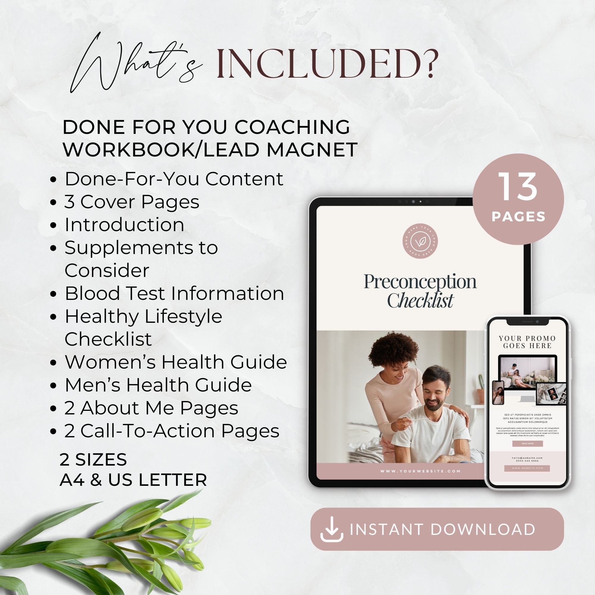 Preconception Checklist Ebook, Health Coach Lead Magnet, Nutrition ...