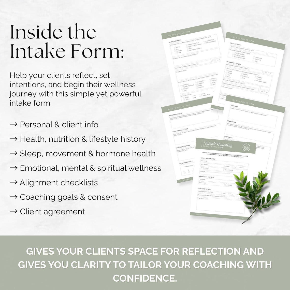 Holistic Coaching Intake Form Canva Template Wellness Client ...