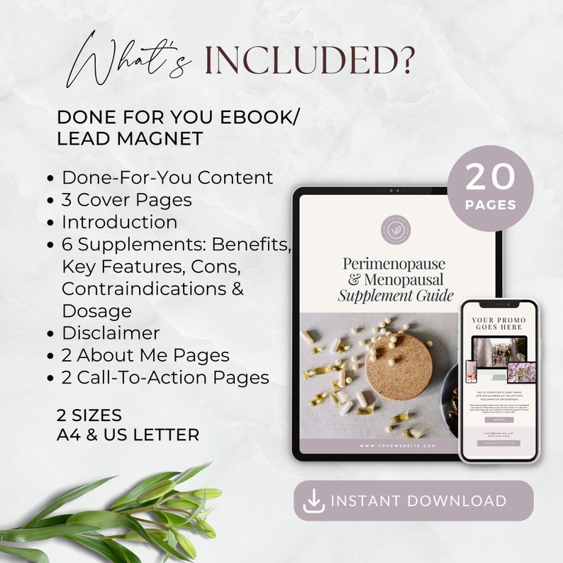 Perimenopause and Menopause Supplement Guide for Clients, Health Coach Lead Magnet, Done for You ...