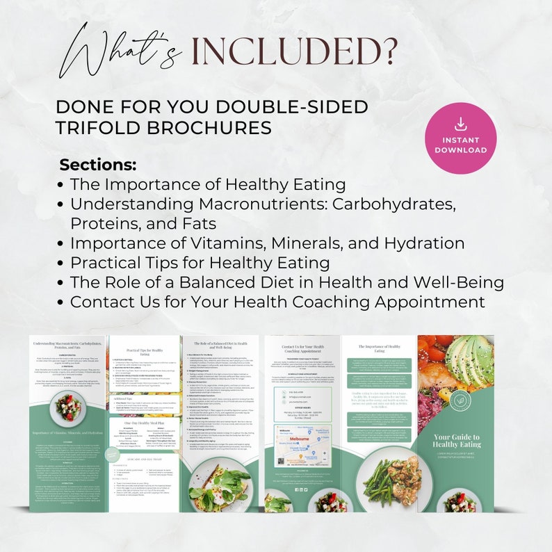 Health Coach Brochure Template Bundle, Nutrition Coaching Trifold ...