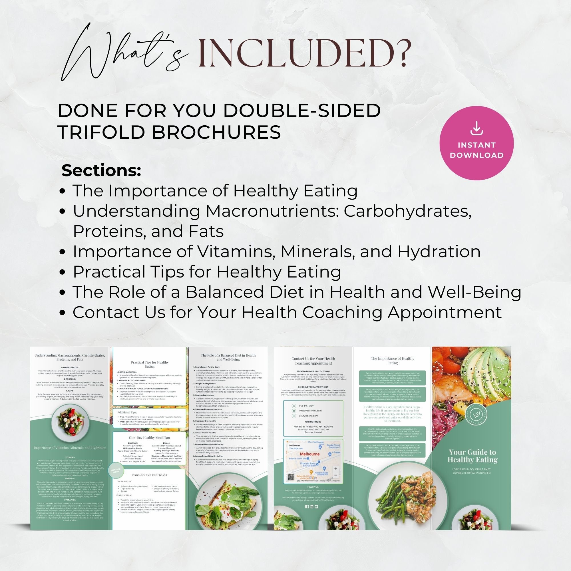 Health Coach Brochure Template Bundle, Nutrition Coaching Trifold ...