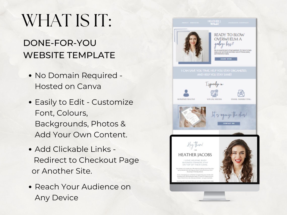 Virtual Assistant Website Template Canva, VA Templates, Social Media ...