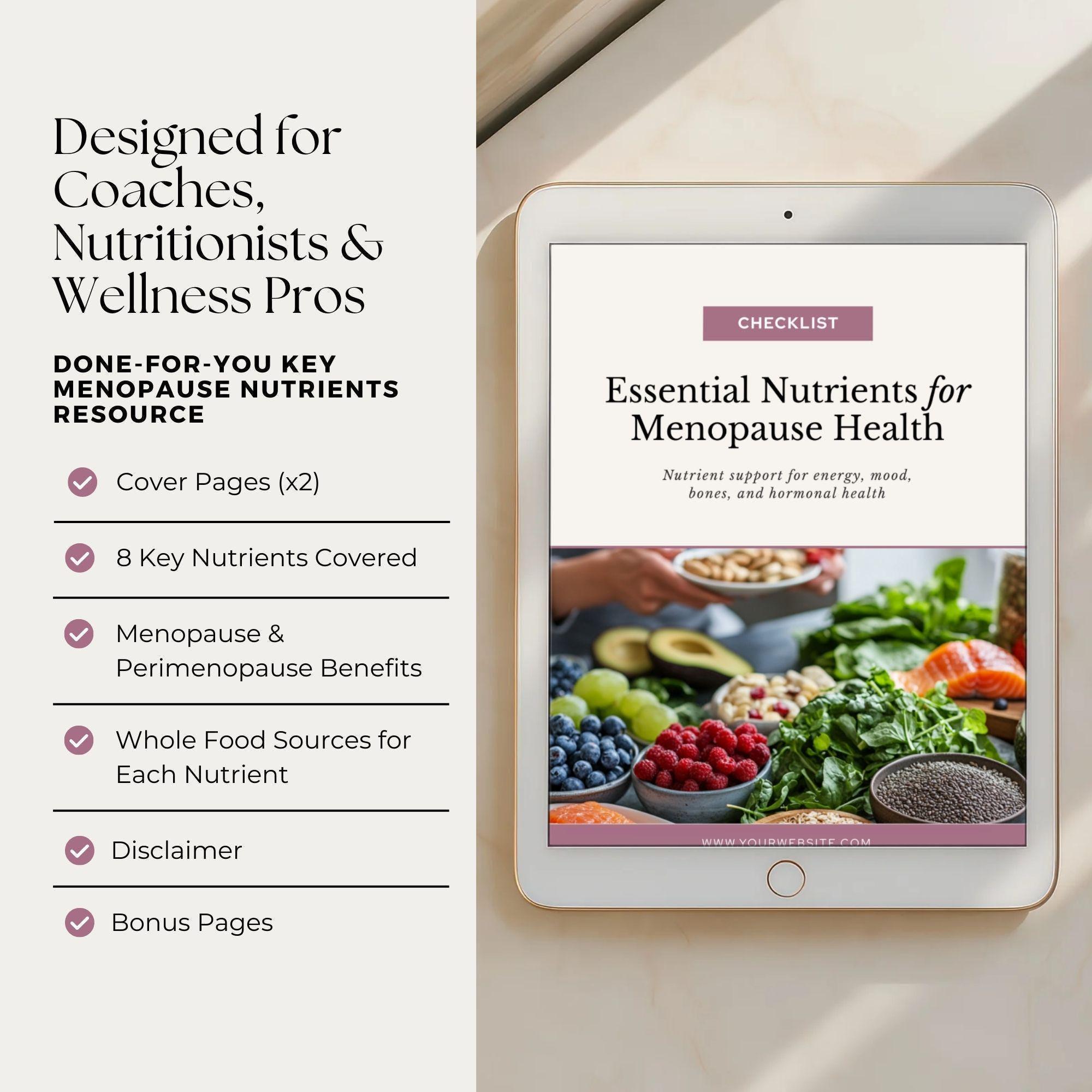 Menopause Nutrition Checklist Canva Template, Editable Nutrient Guide ...