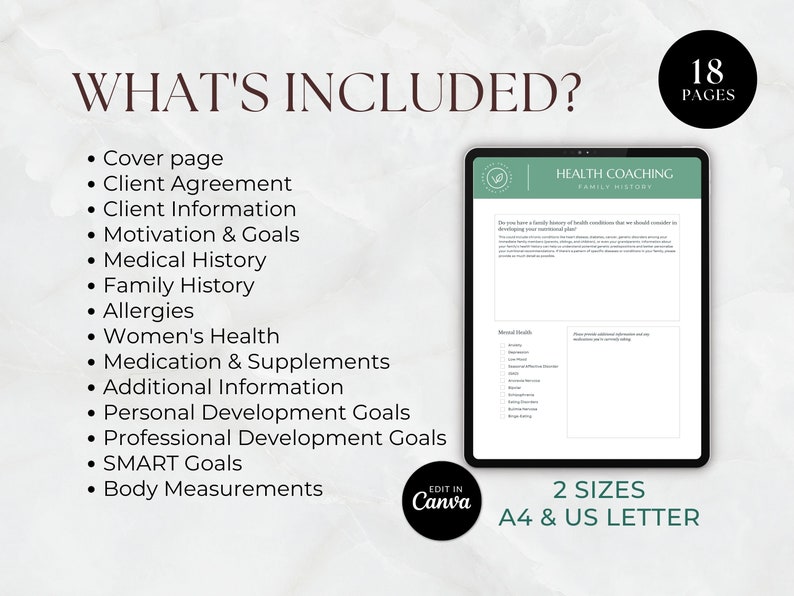 Health Coach Intake Form, Client Onboarding Questionnaire, PDF Fillable ...