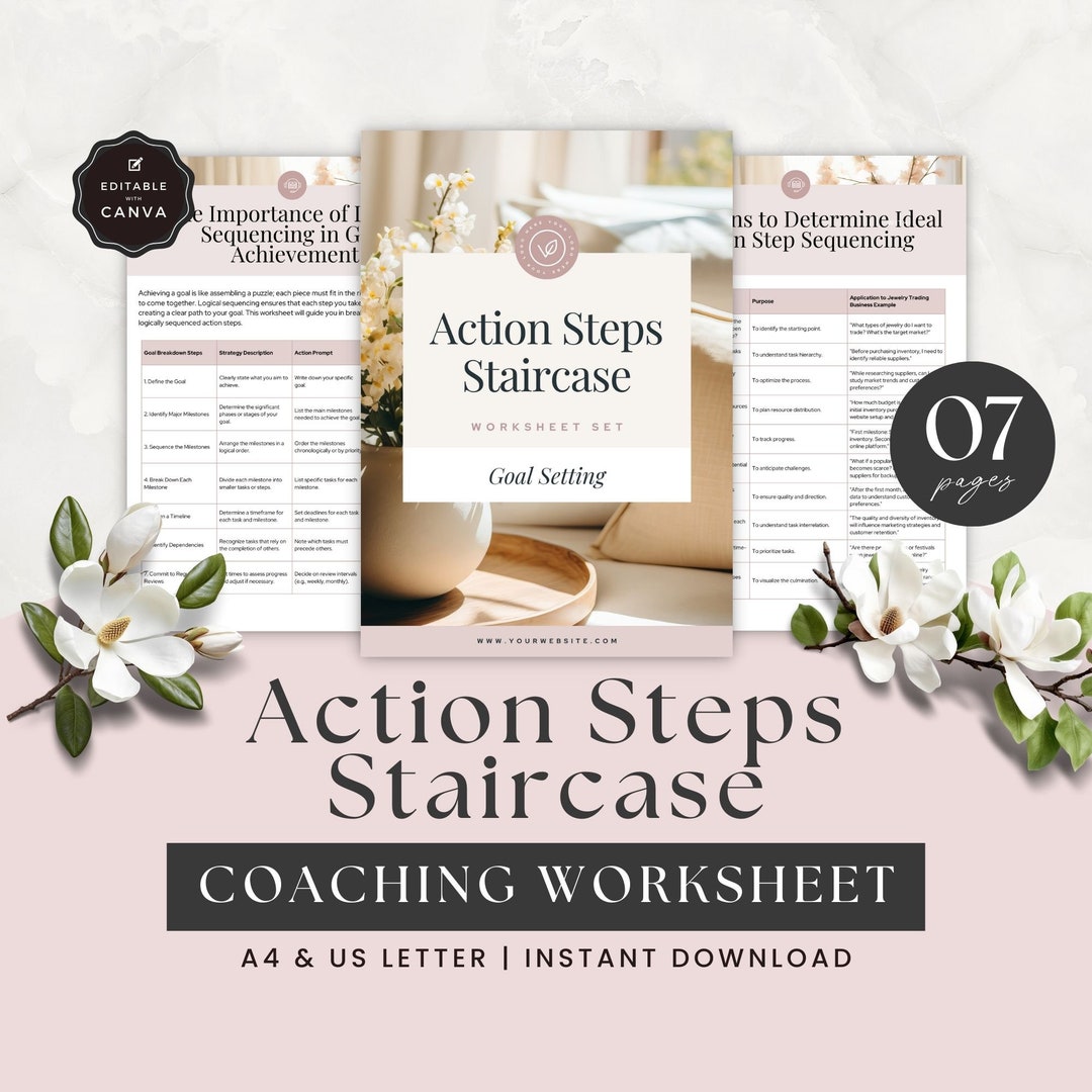 Goal Setting Coaching Worksheet, Action Steps Sequencing Questions and ...