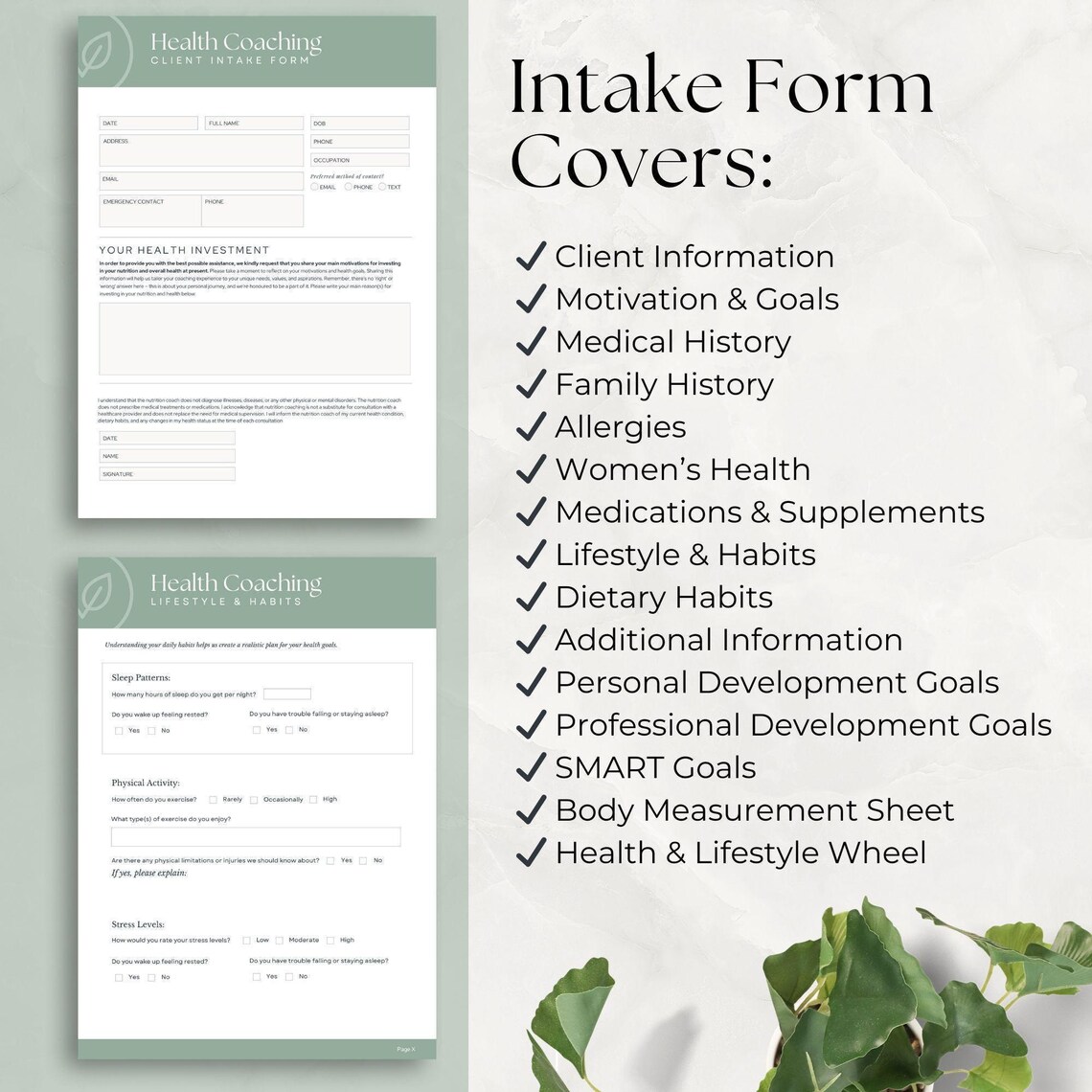 Health Coach Intake Forms, New Client Questionnaire, Wellness Coaching ...