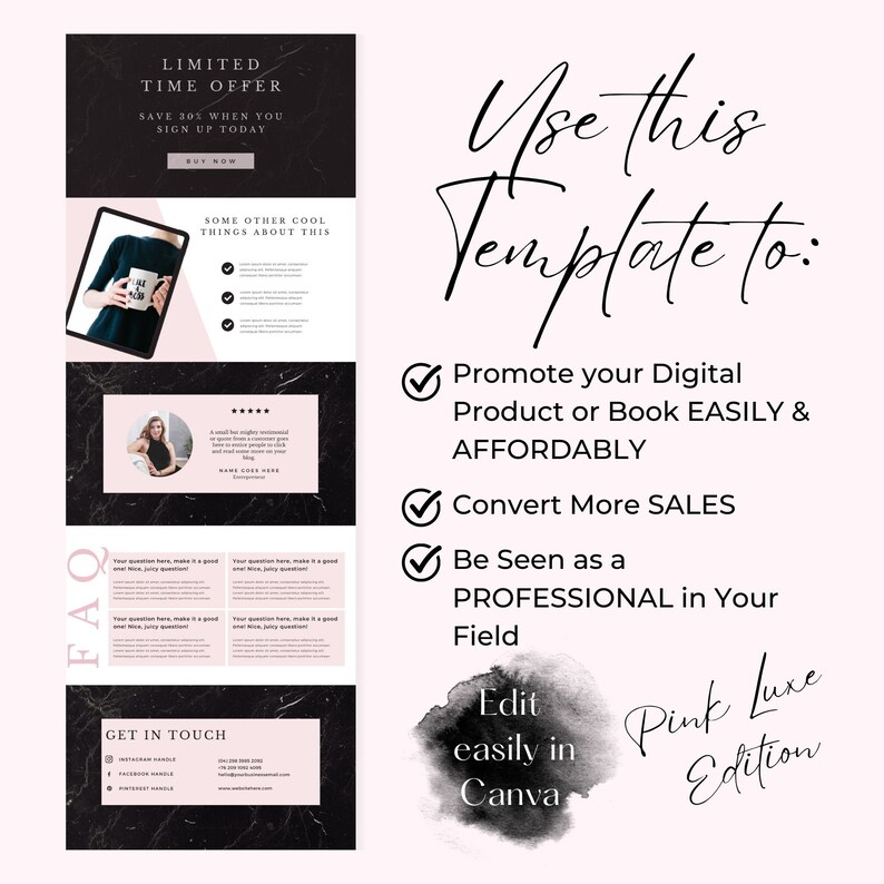 Sales Page Template Canva, Canva Digital Product Sales Page, Digital ...