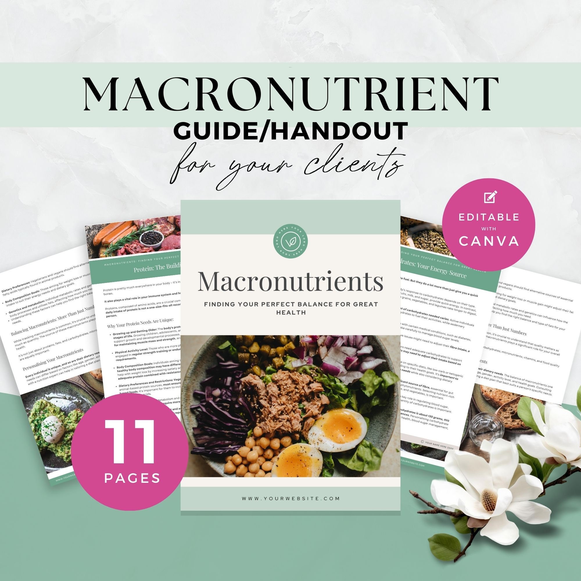 Macronutrient Guide Handout, Nutrition Coach Ebook, Done for You Health ...