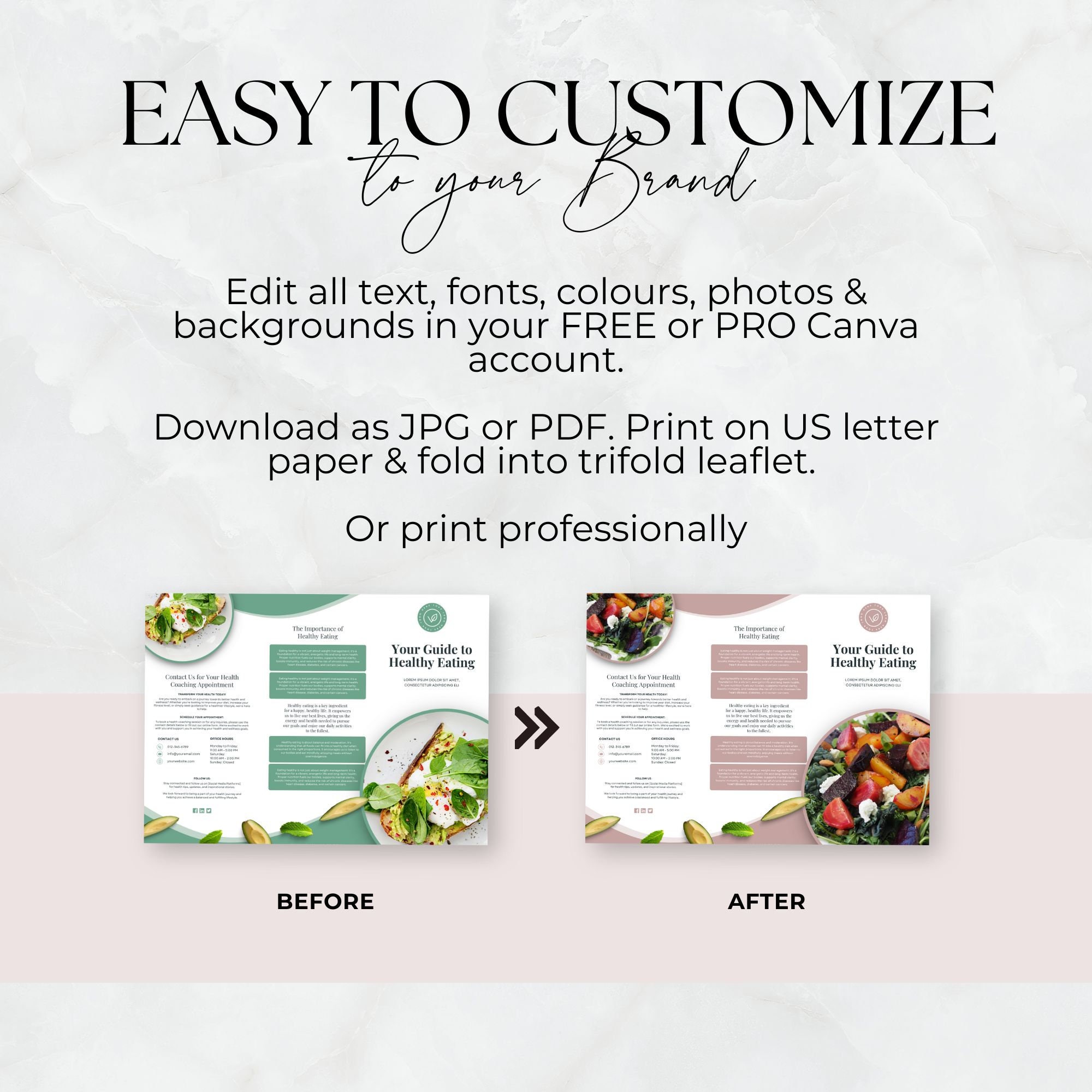 Health Coach Brochure Template Bundle, Nutrition Coaching Trifold ...