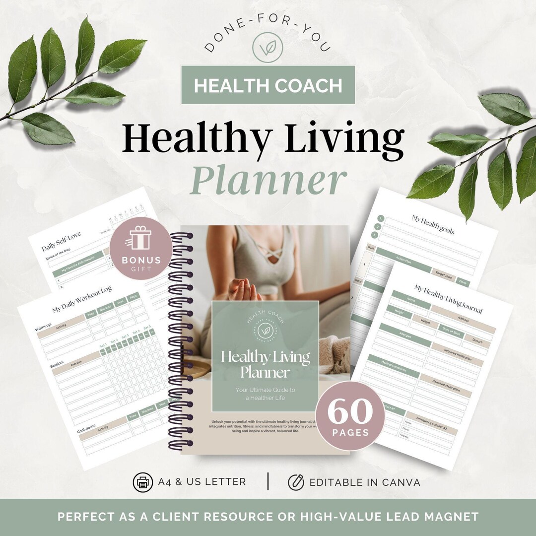 Health & Wellness Planner Canva Template Self Care Journal, Weight Loss ...