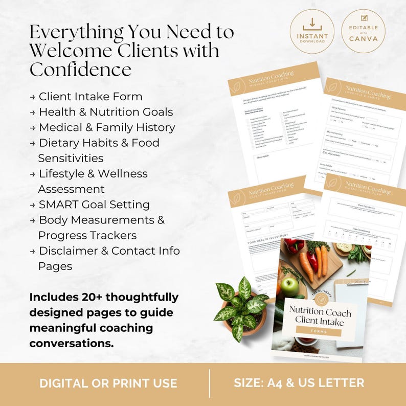 Nutrition Coach Intake Form, Editable New Client Questionnaire, Client ...