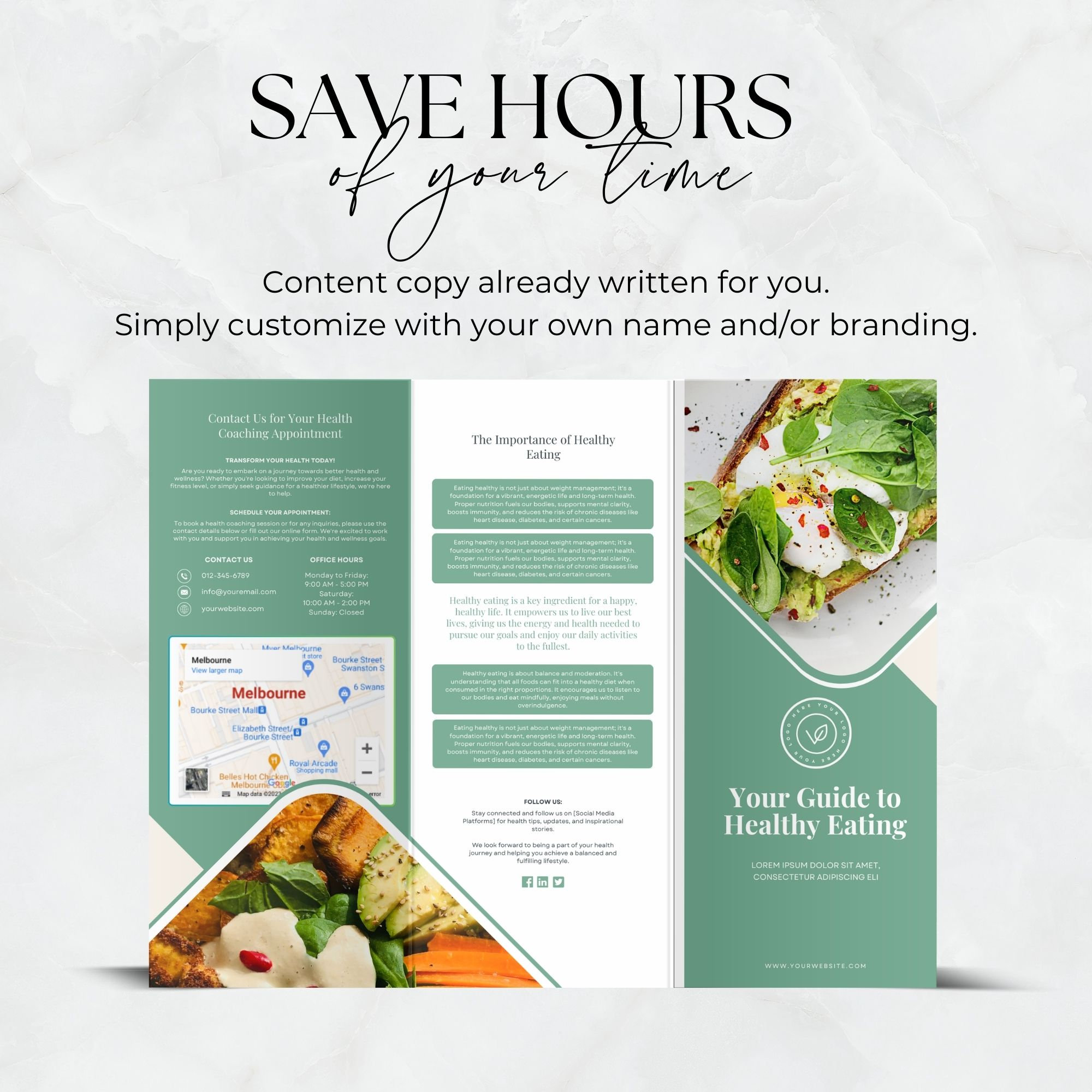 Health Coach Brochure Template Bundle, Nutrition Coaching Trifold ...