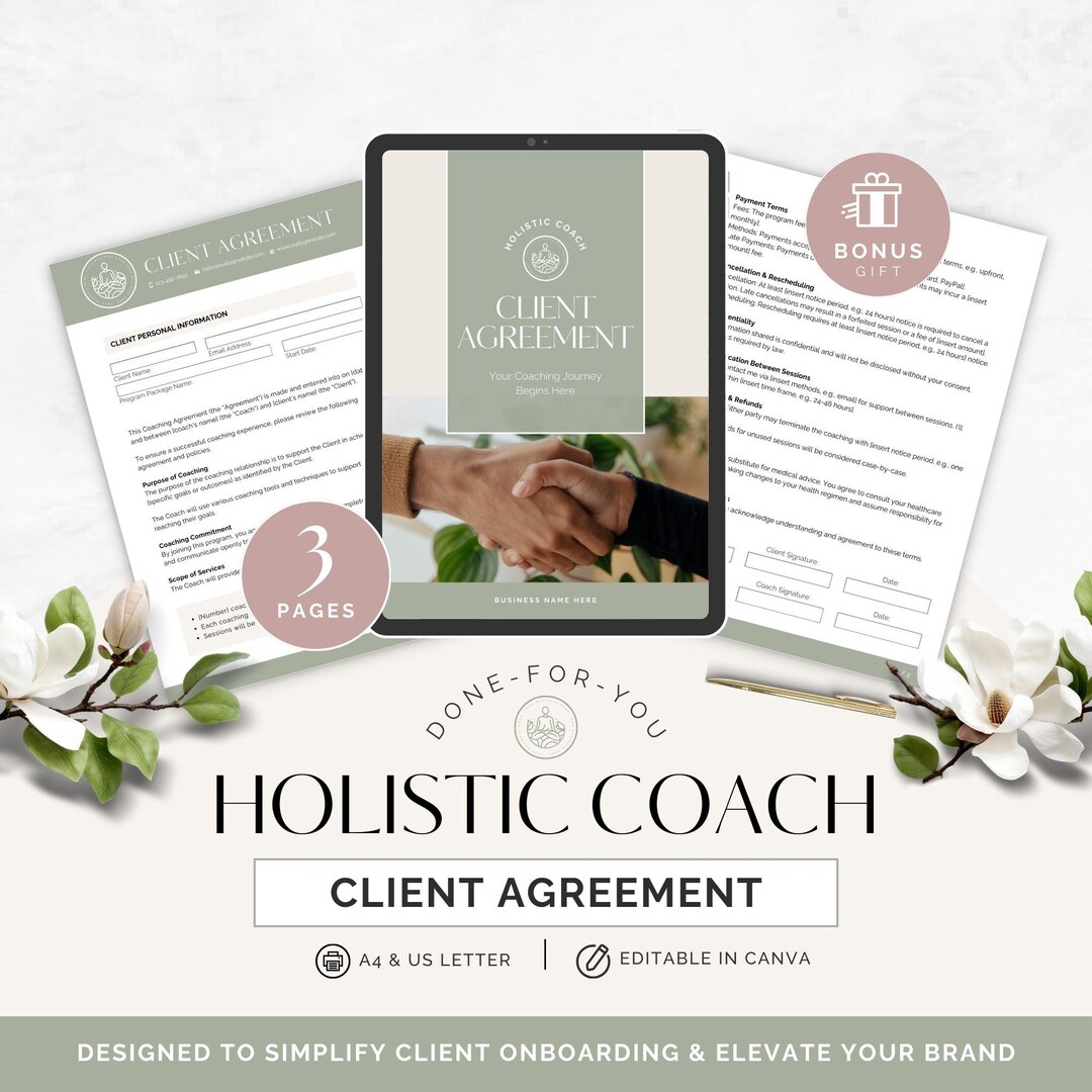 Holistic Wellness Coach Client Agreement, Contract for Wellness ...