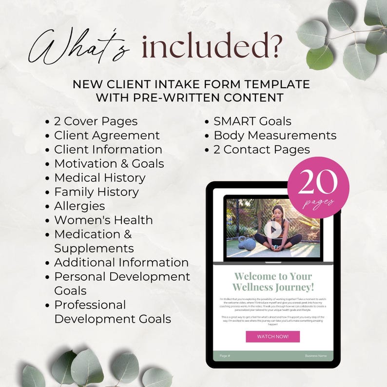 Health Coach Intake Forms, New Client Questionnaire, Wellness Coaching ...