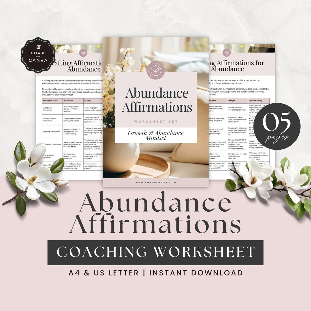 Abundance Mindset Worksheet, Positive Affirmations, Life Coach Session ...